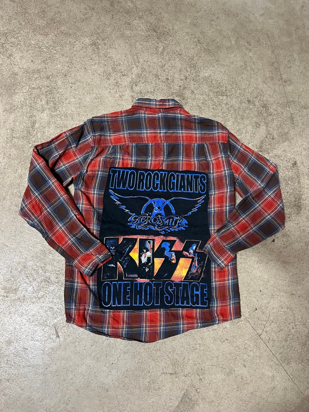 UPCYCLED Aerosmith and KISS Concert Graphic Flannel, Size Men’s Small ...
