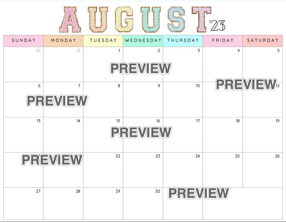 Printable Monthly Calendar August 2023 August 2024 - Etsy