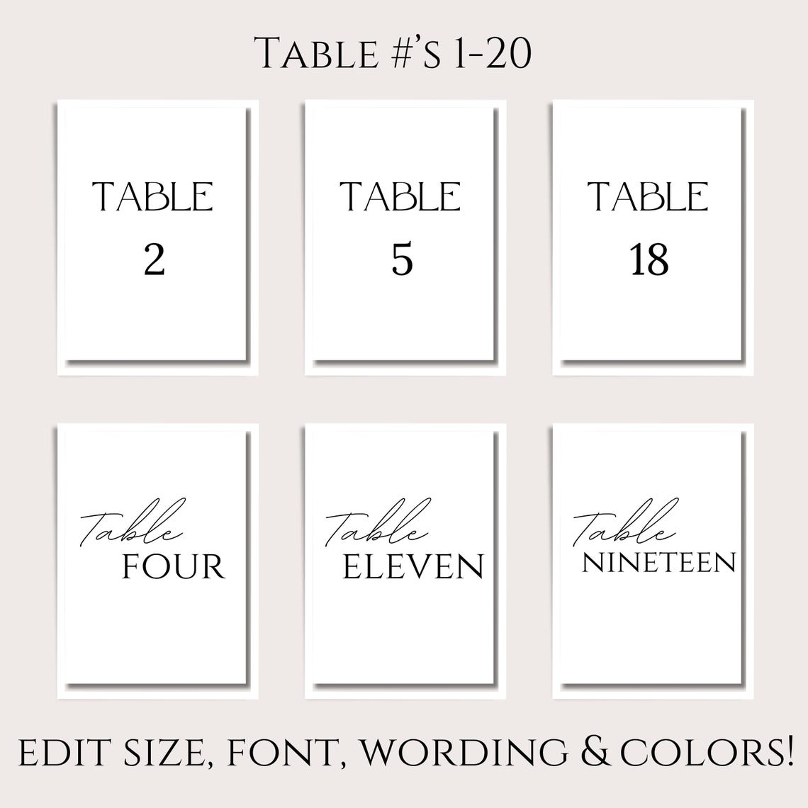 Modern Wedding Table Number Template, Editable, Printable, Minimalist ...
