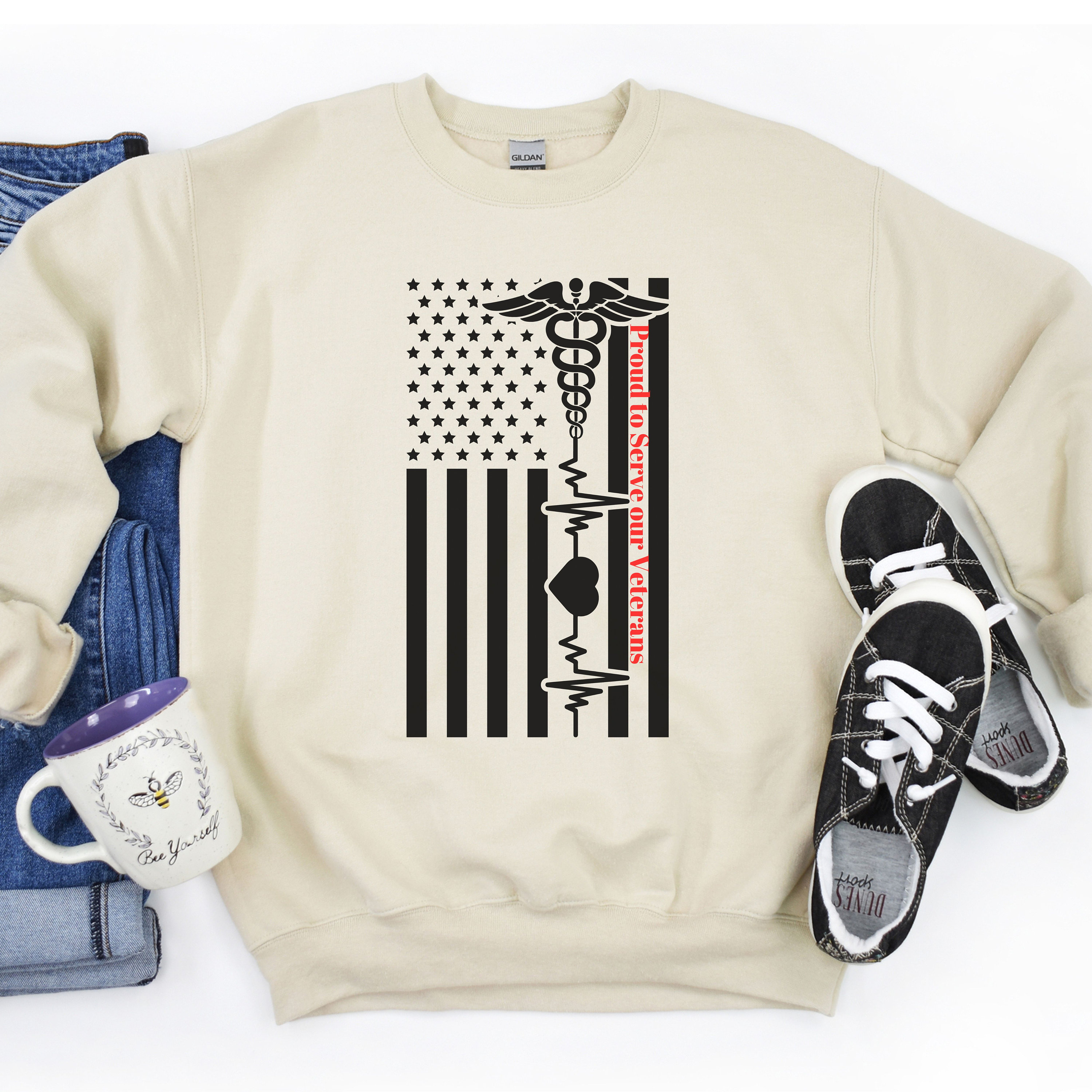 VA Nurse Patriotic American Flag Crewneck, Nurse Sweatshirt CNA ...