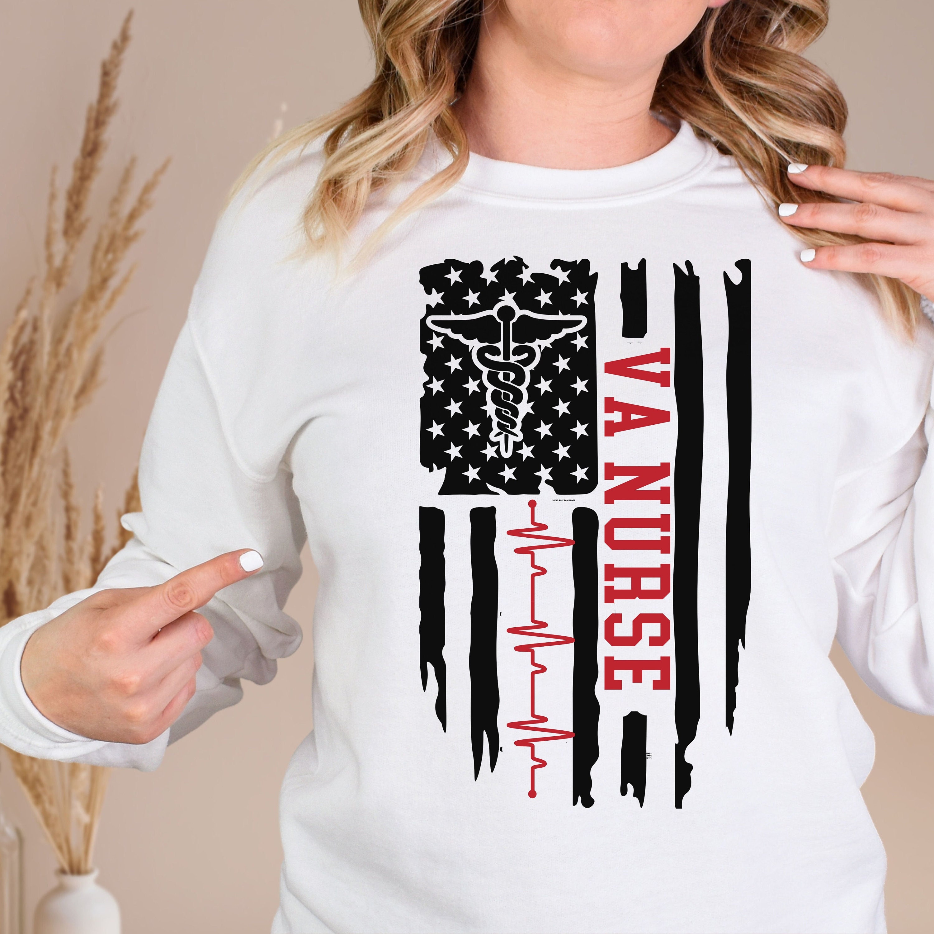 VA Nurse Patriotic American Flag Crewneck, Nurse Sweatshirt CNA ...