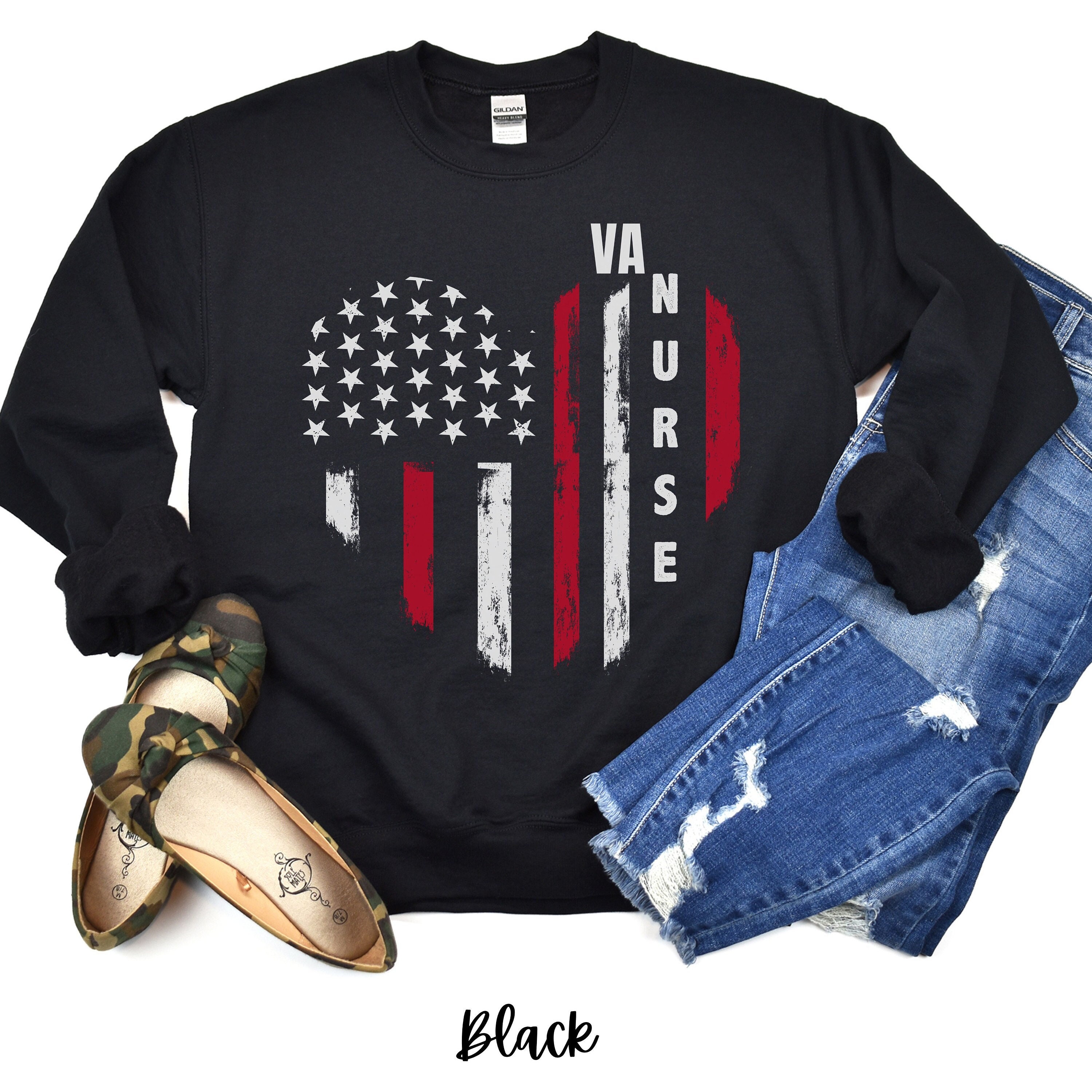 VA Nurse Patriotic American Flag Crewneck, Nurse Sweatshirt CNA ...