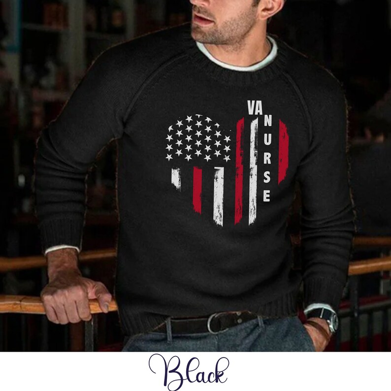 VA Nurse Patriotic American Flag Crewneck, Nurse Sweatshirt CNA ...