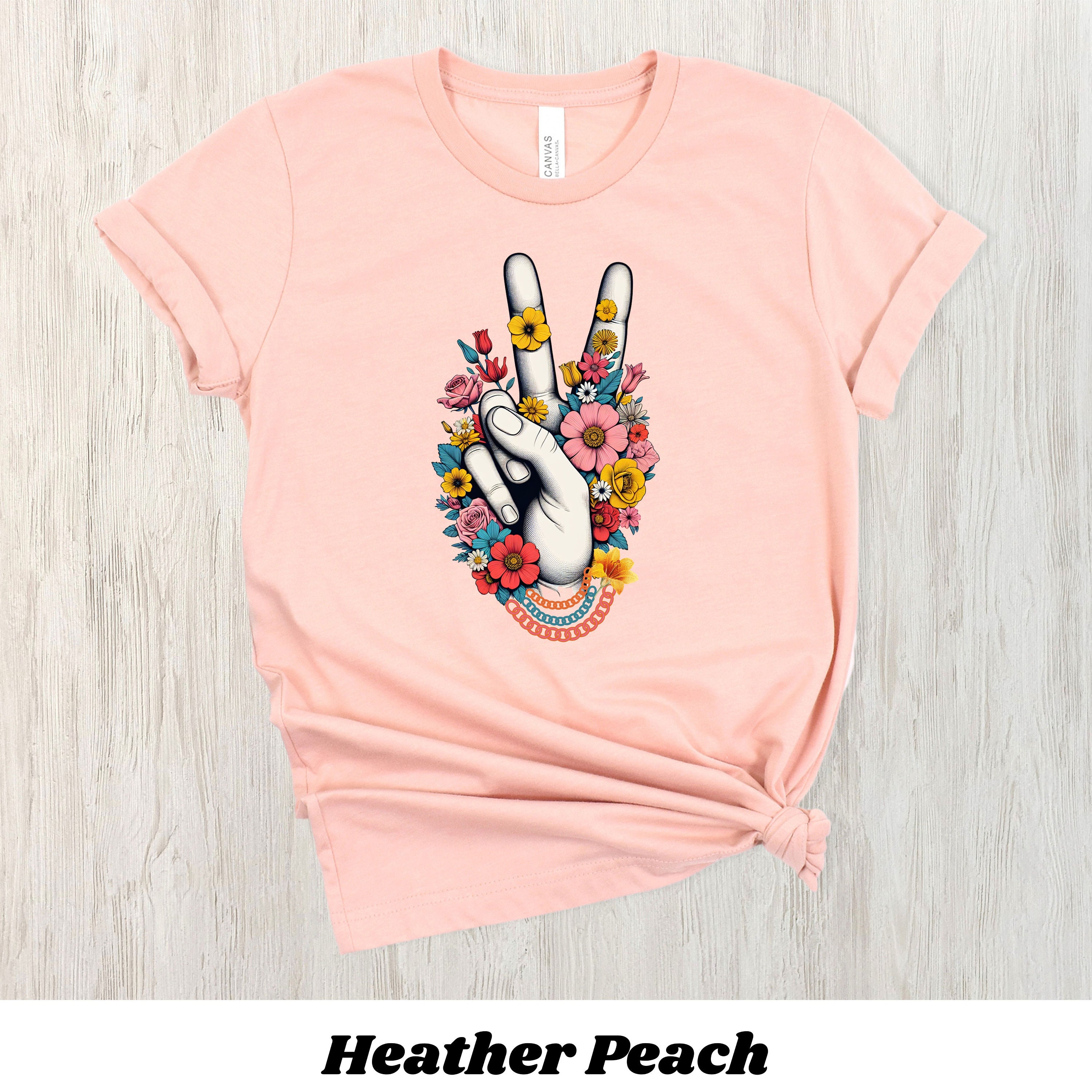Boho Hippy Floral Hand Peace Sign T-shirt, Peace Love Wildflower Tee ...