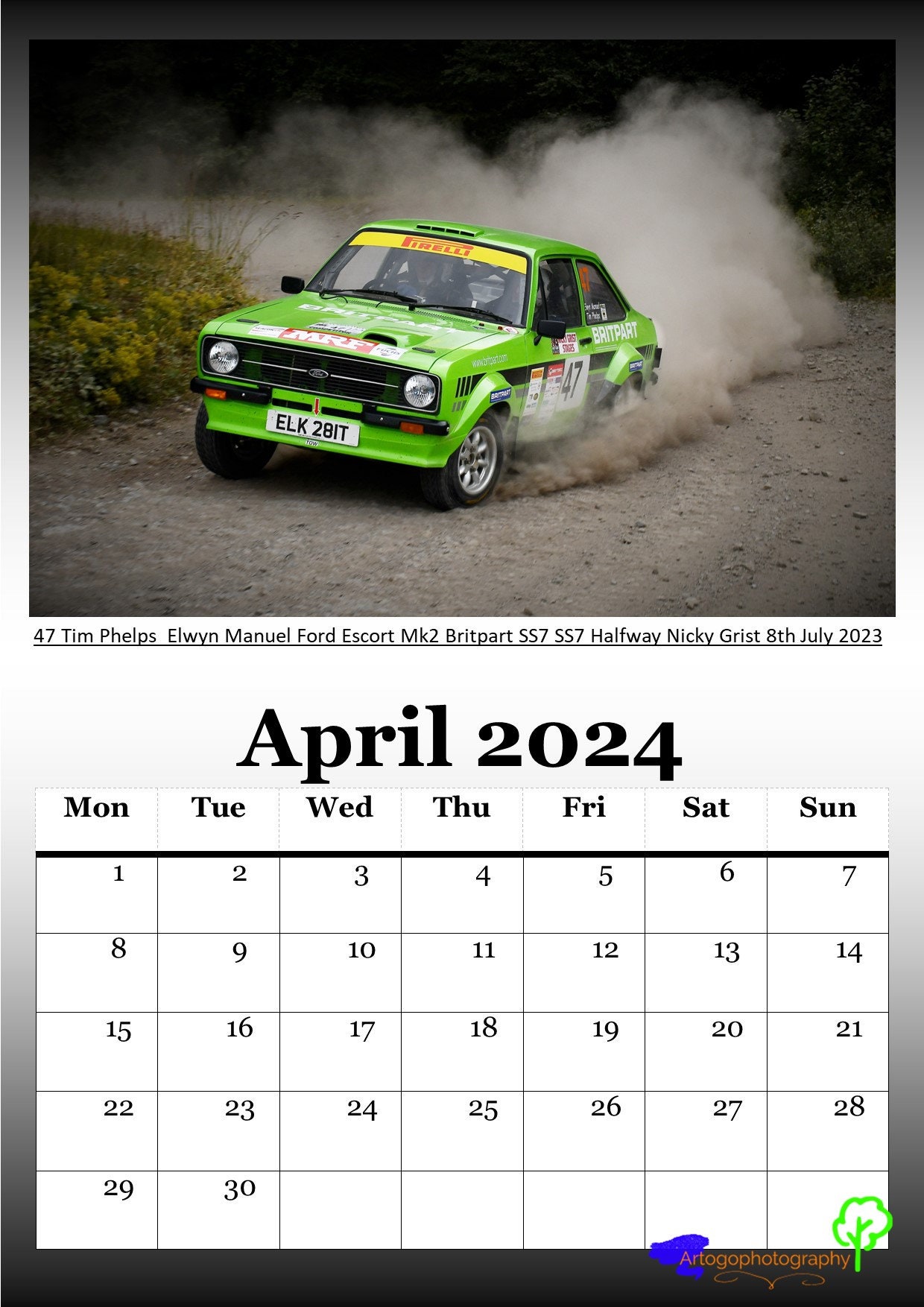 2024 A4 Ford Escort MK2 Rally Cars Wall Calendar Rallying - Etsy Canada
