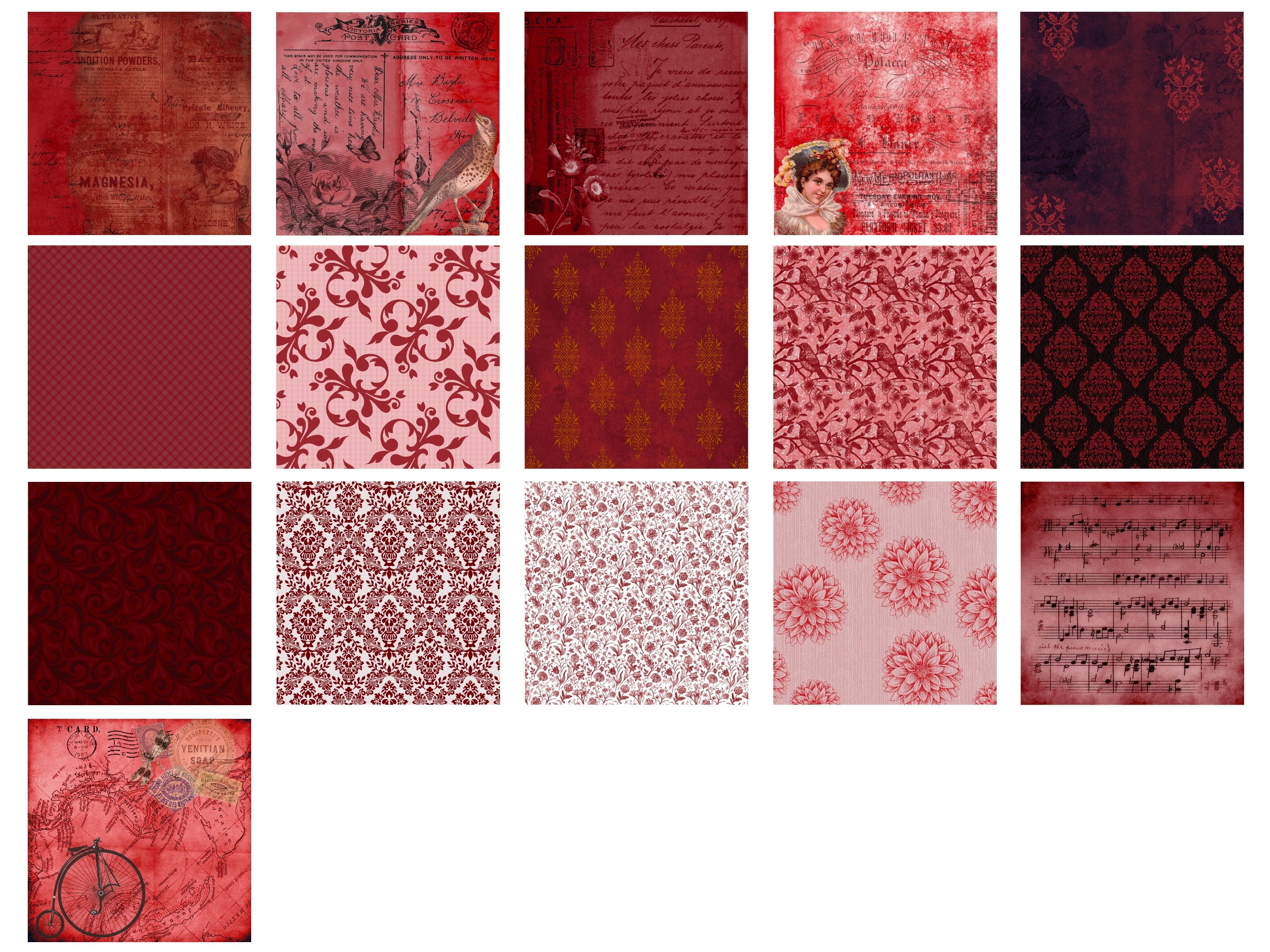 Antique Reds Red Digital Printable Paper Pack Scrapbooking Scrapbook ...