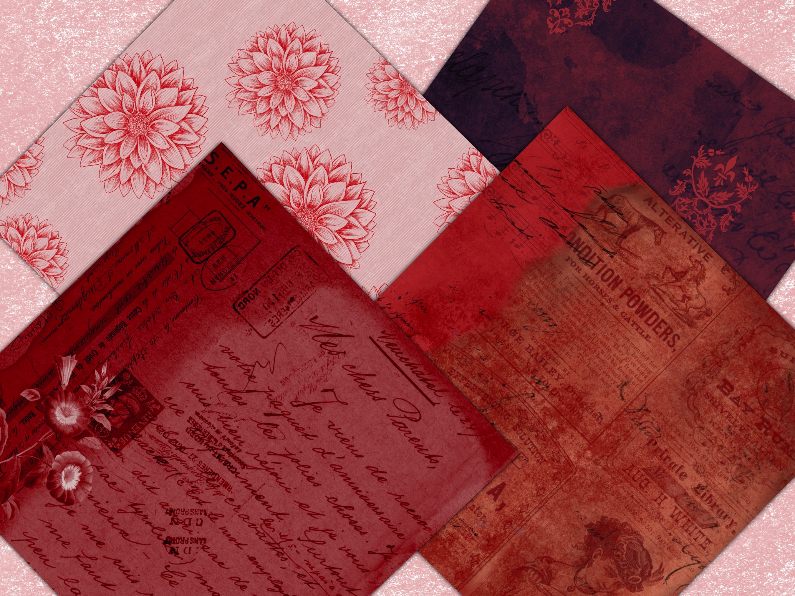 Antique Reds Red Digital Printable Paper Pack Scrapbooking Scrapbook ...