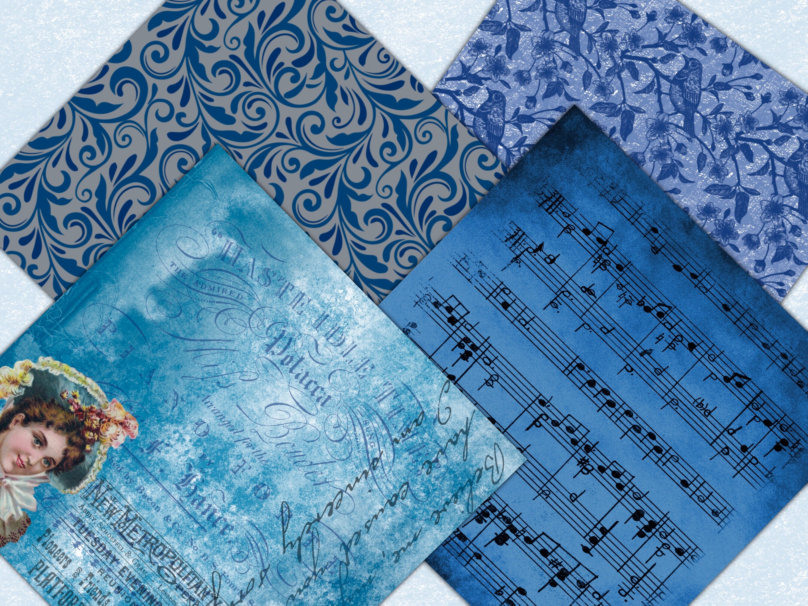 Antique Blues Blue Digital Printable Paper Pack Scrapbooking Scrapbook ...