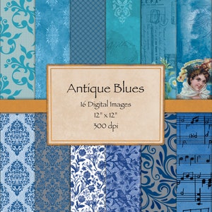 Antique Blues Blue Digital Printable Paper Pack Scrapbooking Scrapbook ...