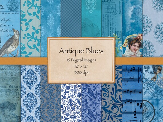 Antique Blues Blue Digital Printable Paper Pack Scrapbooking - Etsy