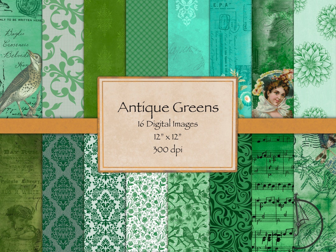 Antique Greens Green Digital Printable Paper Pack Scrapbooking ...