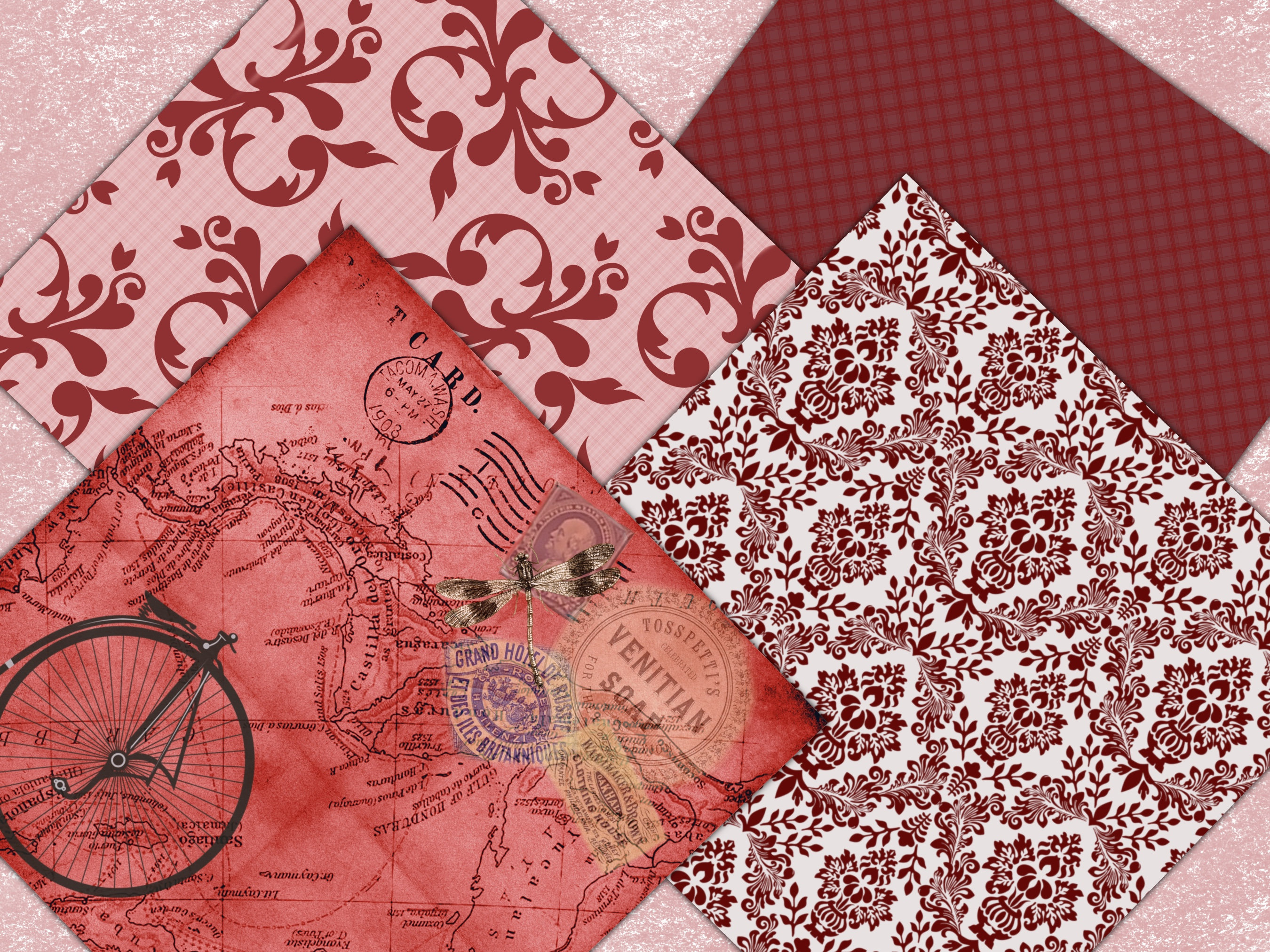 Antique Reds Red Digital Printable Paper Pack Scrapbooking Scrapbook ...