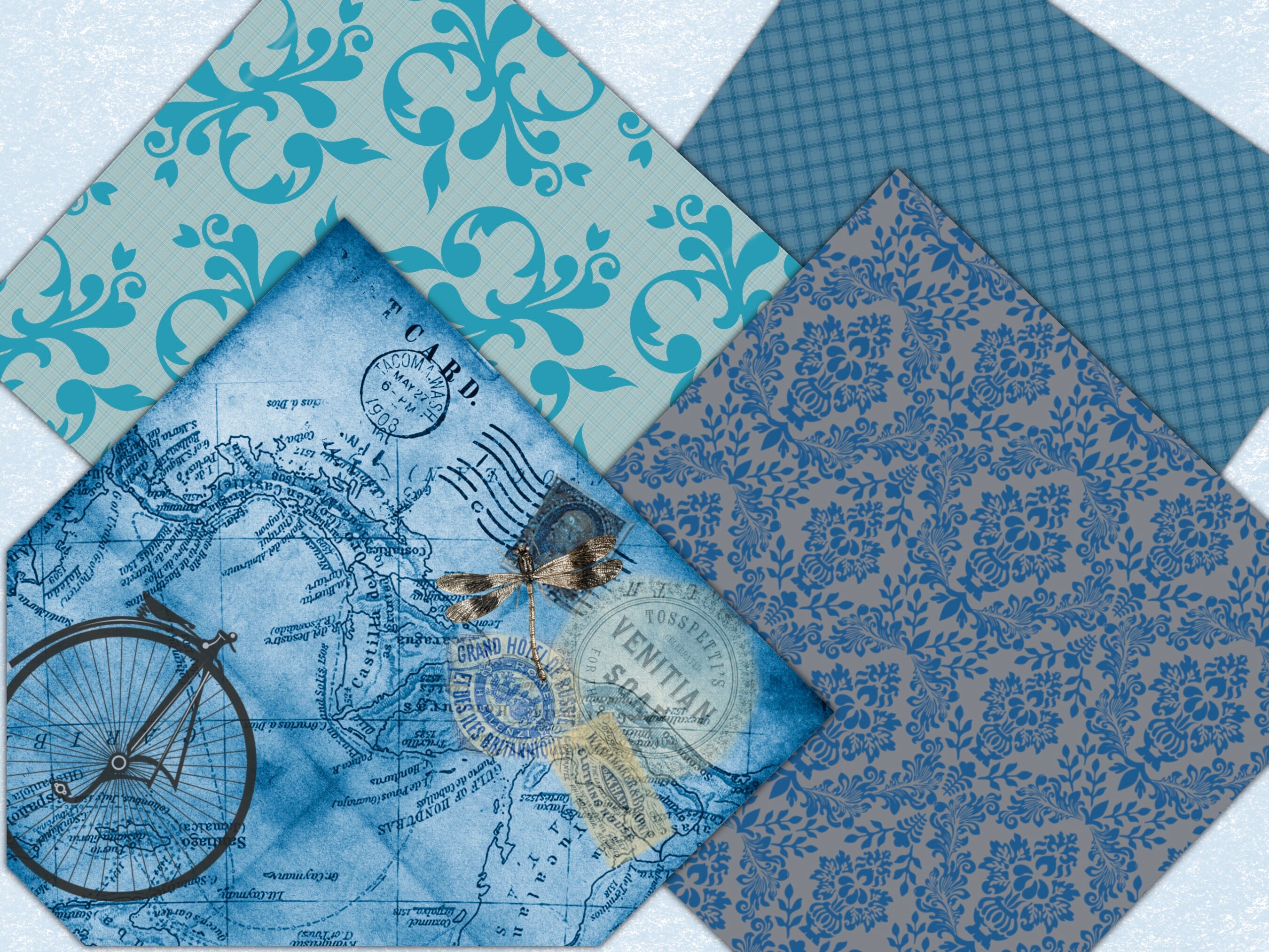 Antique Blues Blue Digital Printable Paper Pack Scrapbooking Scrapbook ...