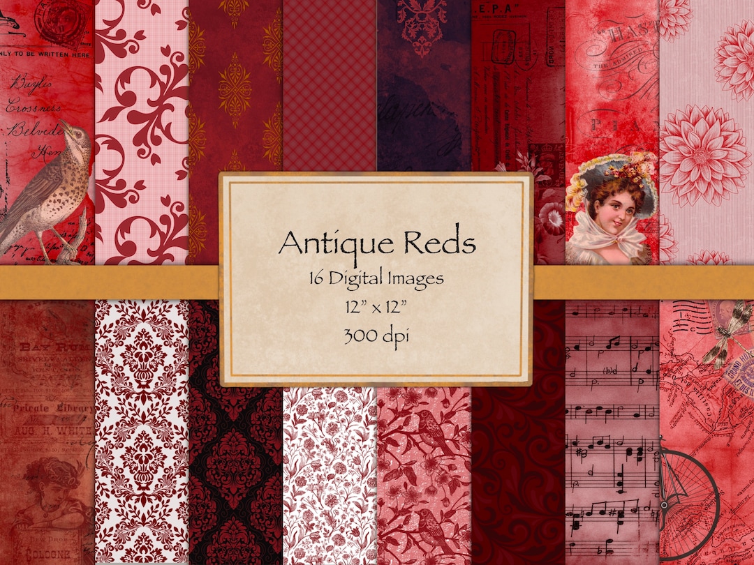 Antique Reds Red Digital Printable Paper Pack Scrapbooking Scrapbook ...