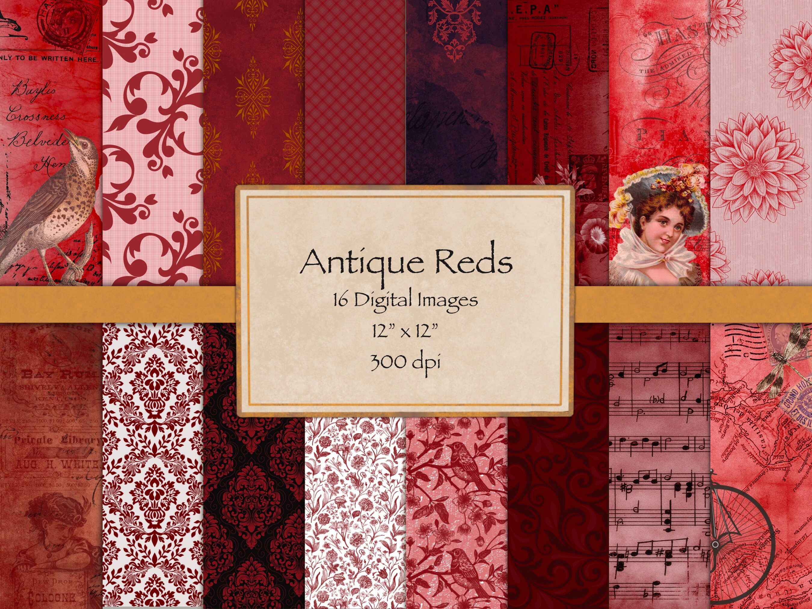 Antique Reds Red Digital Printable Paper Pack Scrapbooking Scrapbook ...