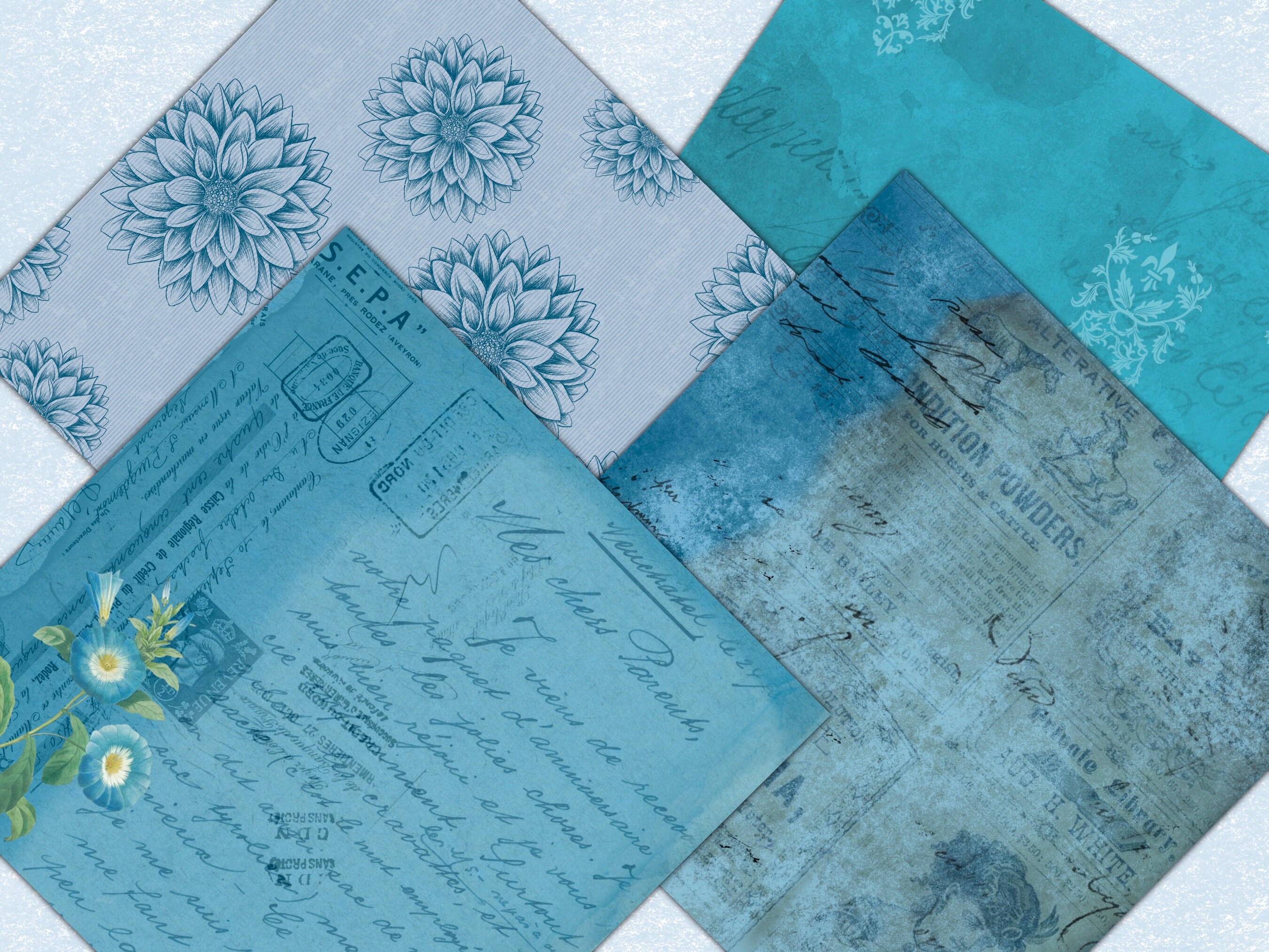 Antique Blues Blue Digital Printable Paper Pack Scrapbooking Scrapbook ...