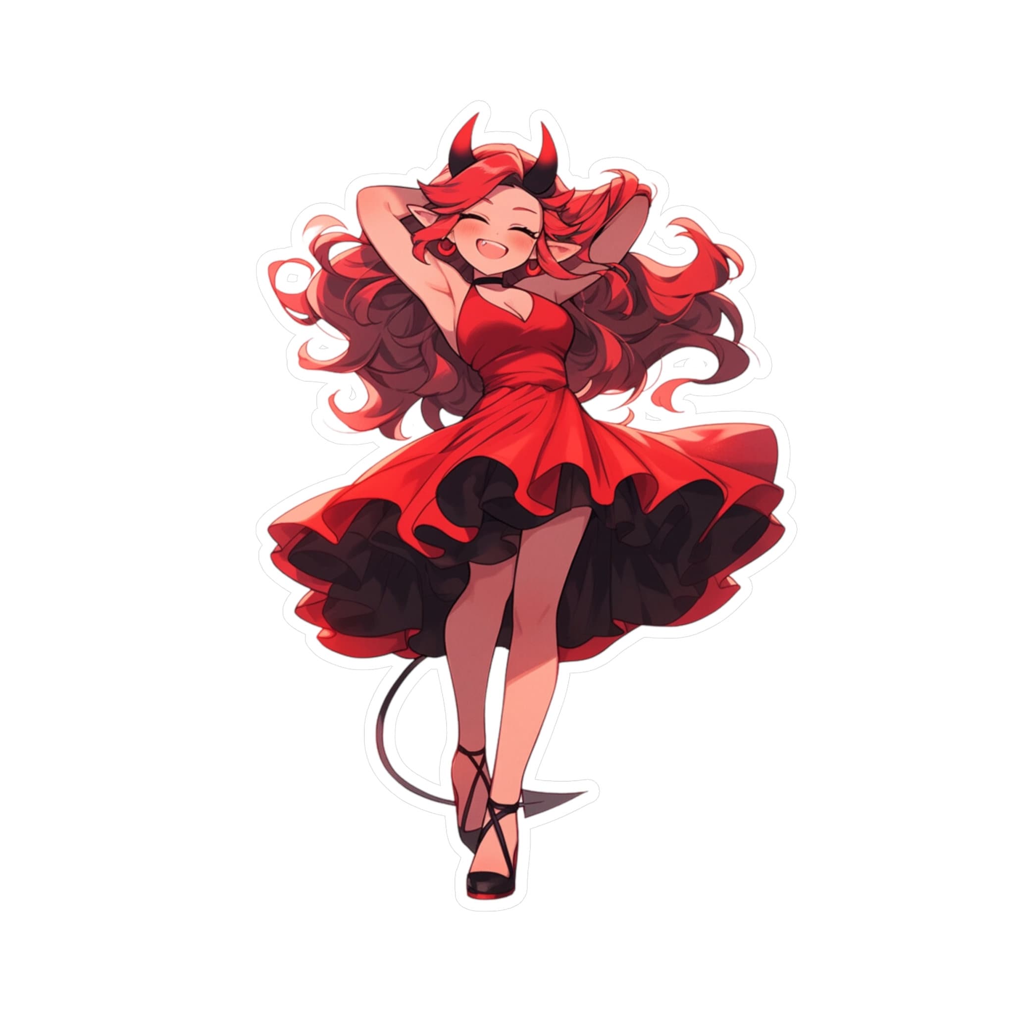 Horned Demon Girl in Red Dress, Water-resistant Vinyl Sticker, Koi ...