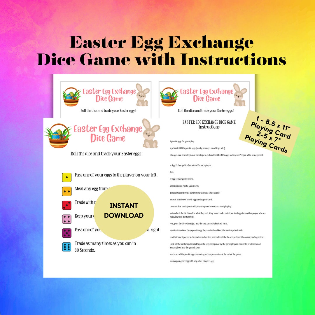 Easter Egg Exchange Dice Game, Printable Game, Fun for Kids and Adults ...