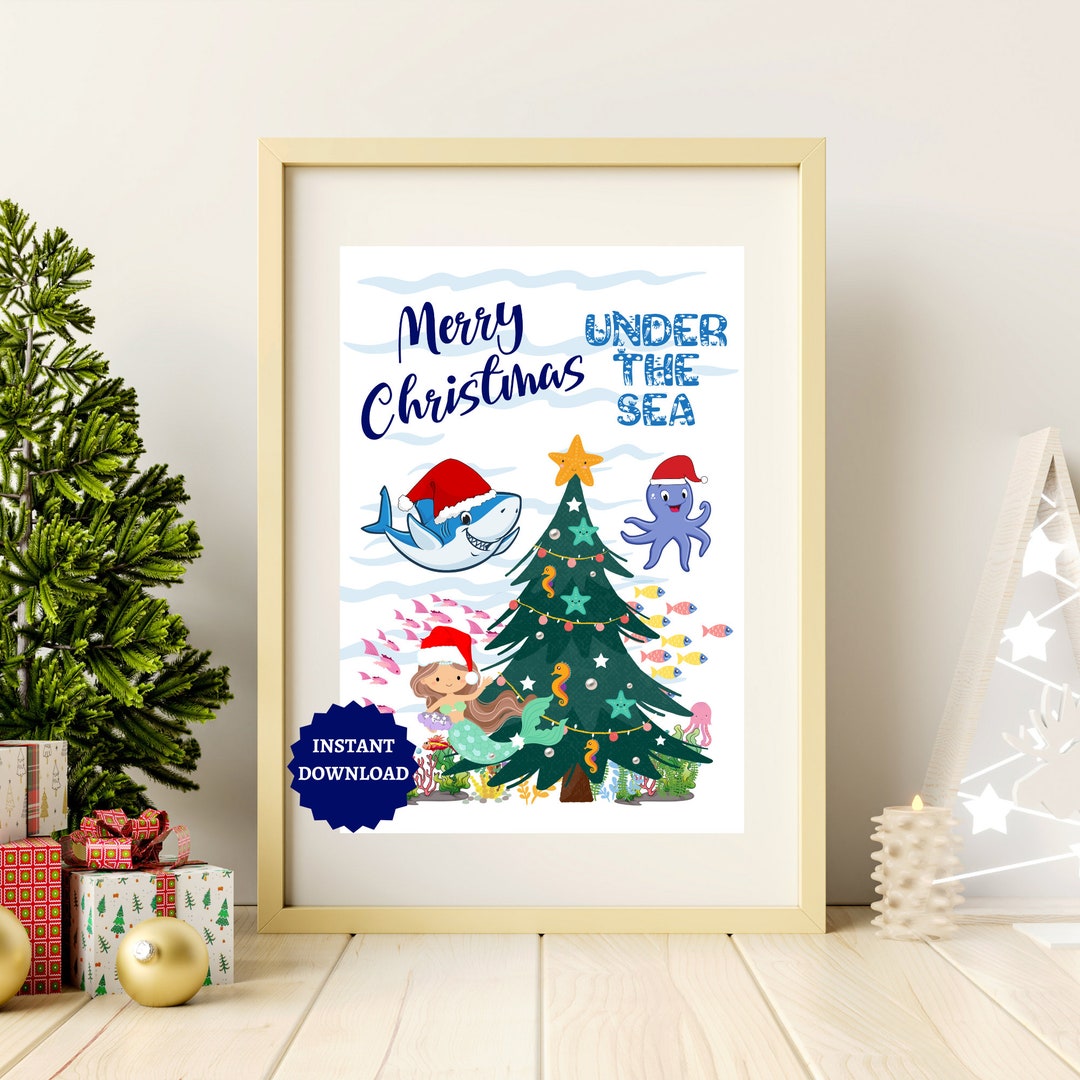 Printable Under the Sea Christmas Wall Art, for Kids, Merry Christmas ...