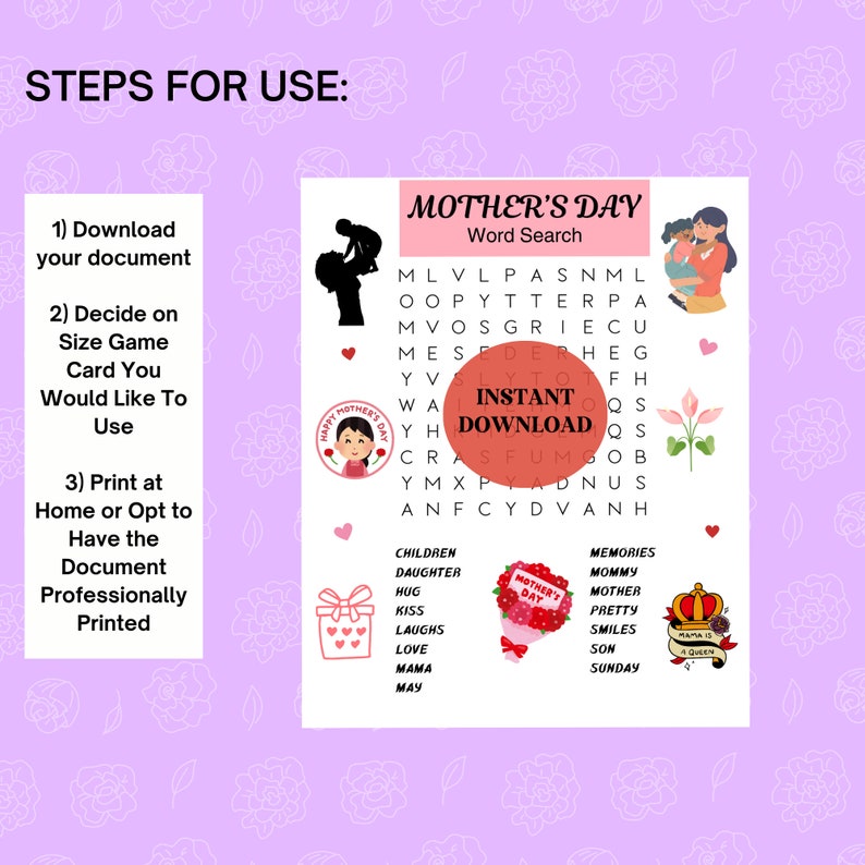 Mothers Day Word Search Game, Printable Games, Mothers Day Games ...