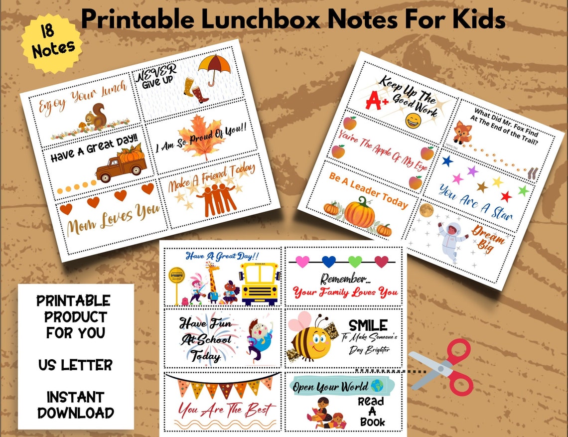 Printable Lunchbox Notes for Kids. instant Download Back to - Etsy