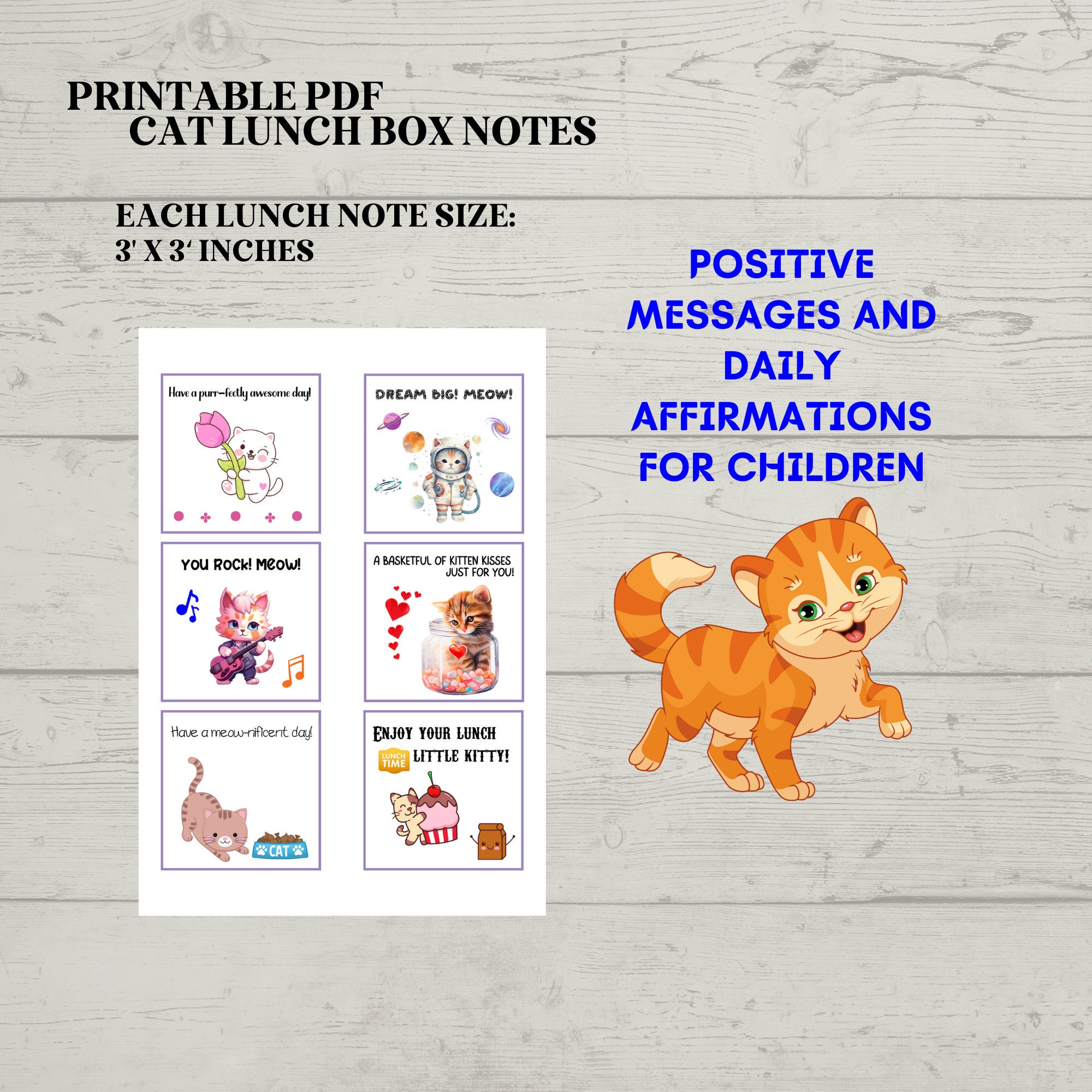 Printable Cat Lunch Box Notes for Kids, Positive Messages and Daily ...
