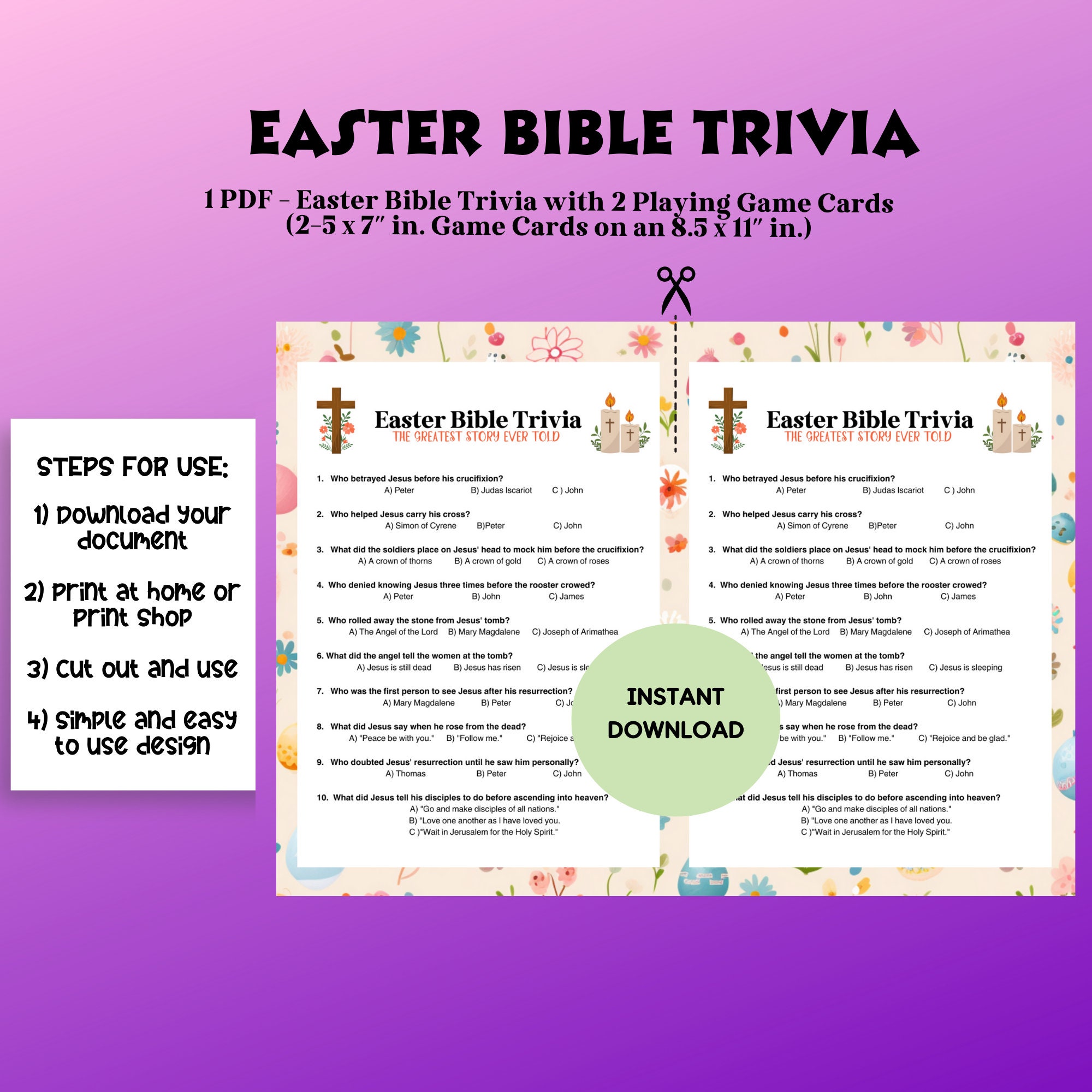 Easter Bible Trivia, Printable Easter, Adults and Kids, Bible Quiz ...