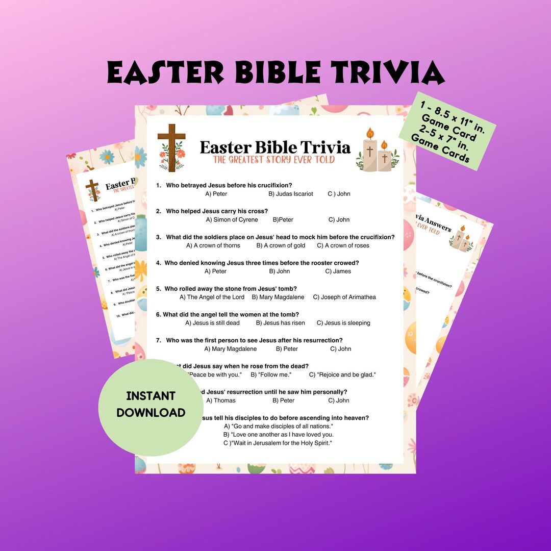 Easter Bible Trivia, Printable Easter, Adults and Kids, Bible Quiz ...