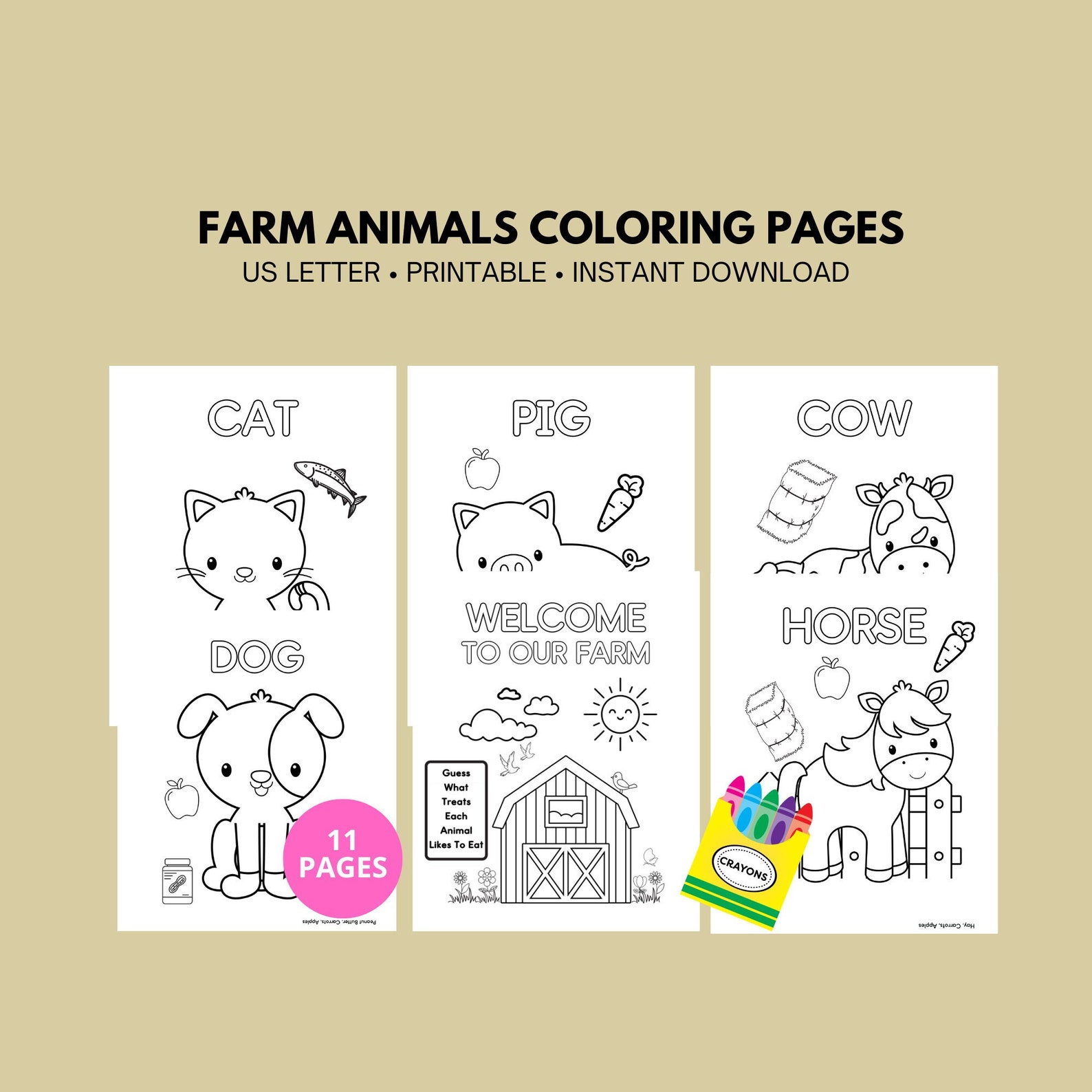 Farm Animal Coloring Pages for Kids Printable Summer - Etsy