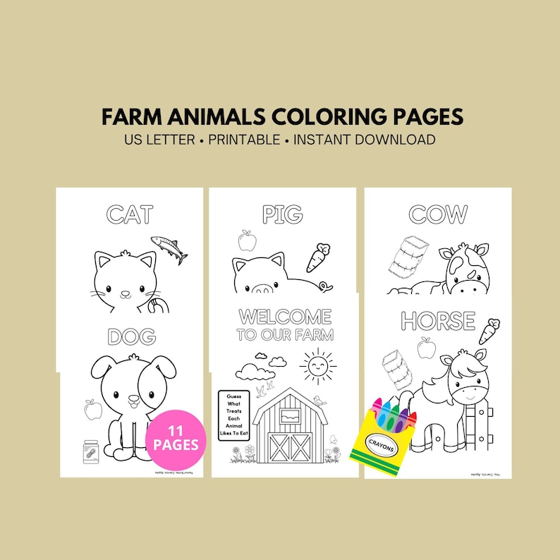 Farm Animal Coloring Pages for Kids Printable Summer - Etsy
