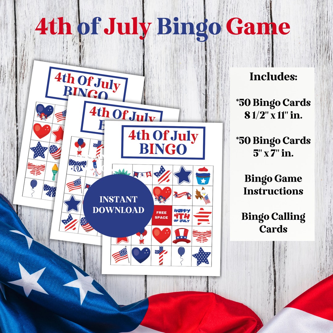 4th of July Bingo Game, 4th of July Party, Printables, for Kids and ...
