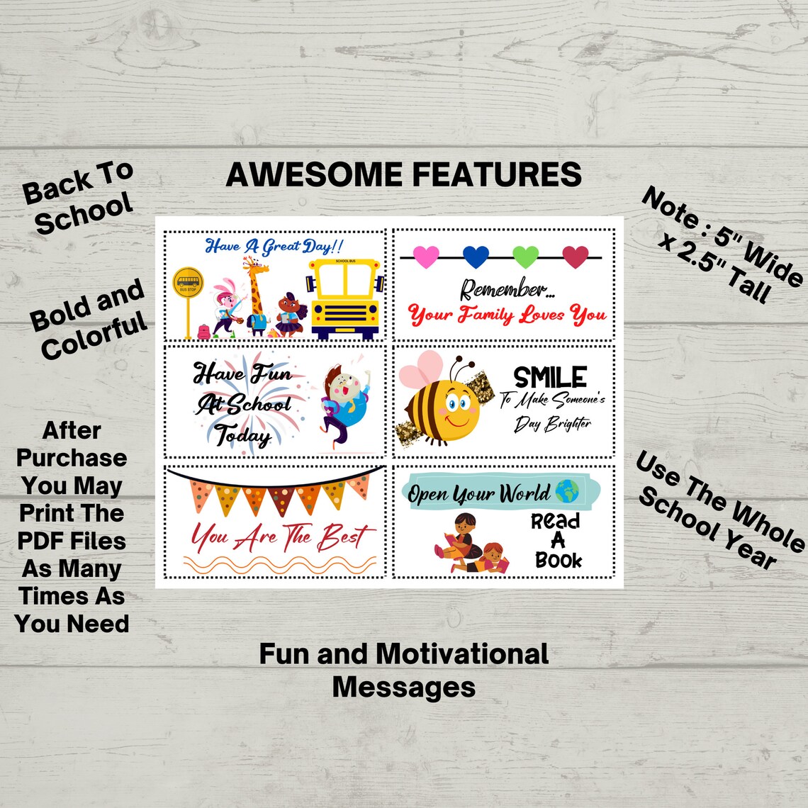 Printable Lunchbox Notes for Kids. instant Download Back to School ...