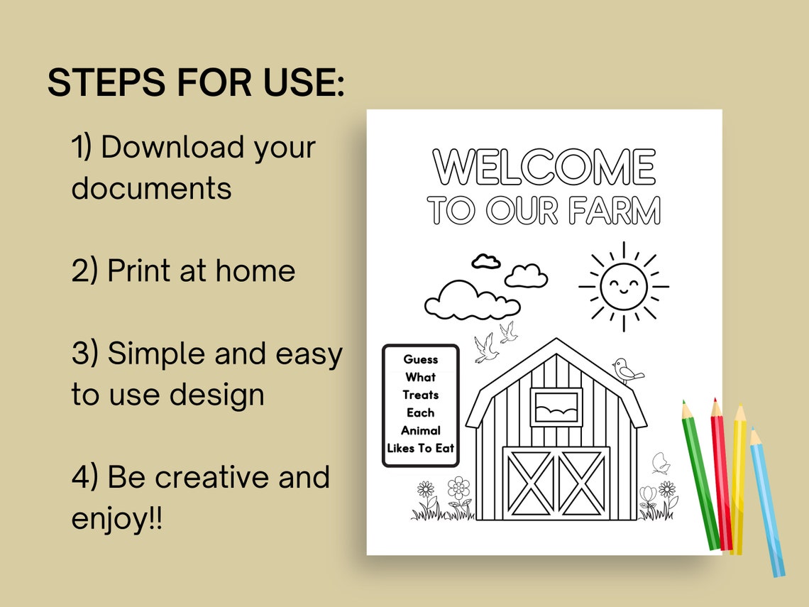 Farm Animal Coloring Pages for Kids Printable Summer - Etsy