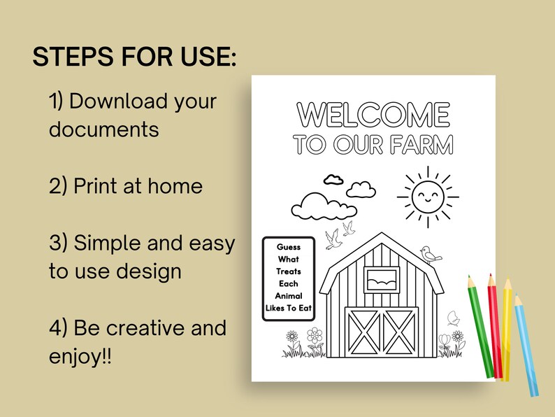 Farm Animal Coloring Pages for Kids Printable Summer - Etsy