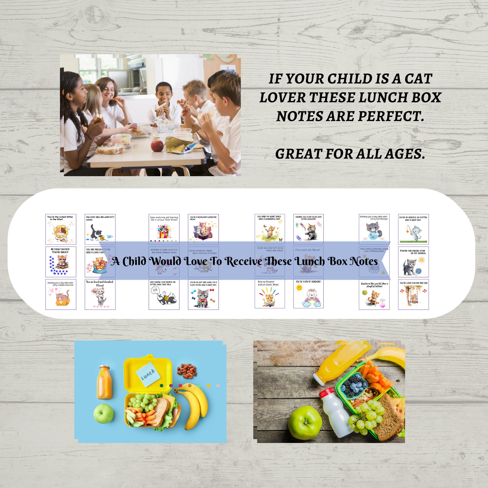 Printable Cat Lunch Box Notes for Kids, Positive Messages and Daily ...