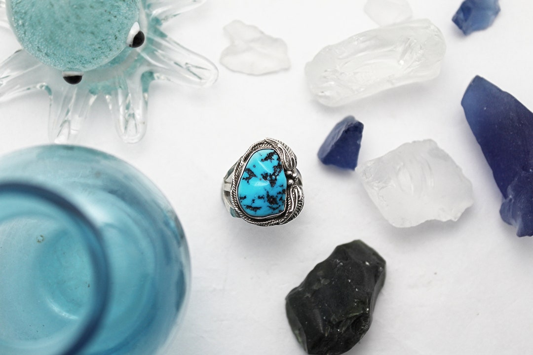 Leaf Turquoise Sterling Silver Ring. Size 8 1/2. - Etsy