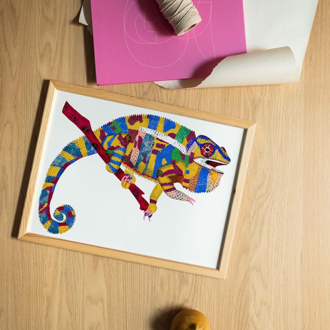 Collaged Chameleon (A4, Unframed) - Textured Collage Artwork - Etsy