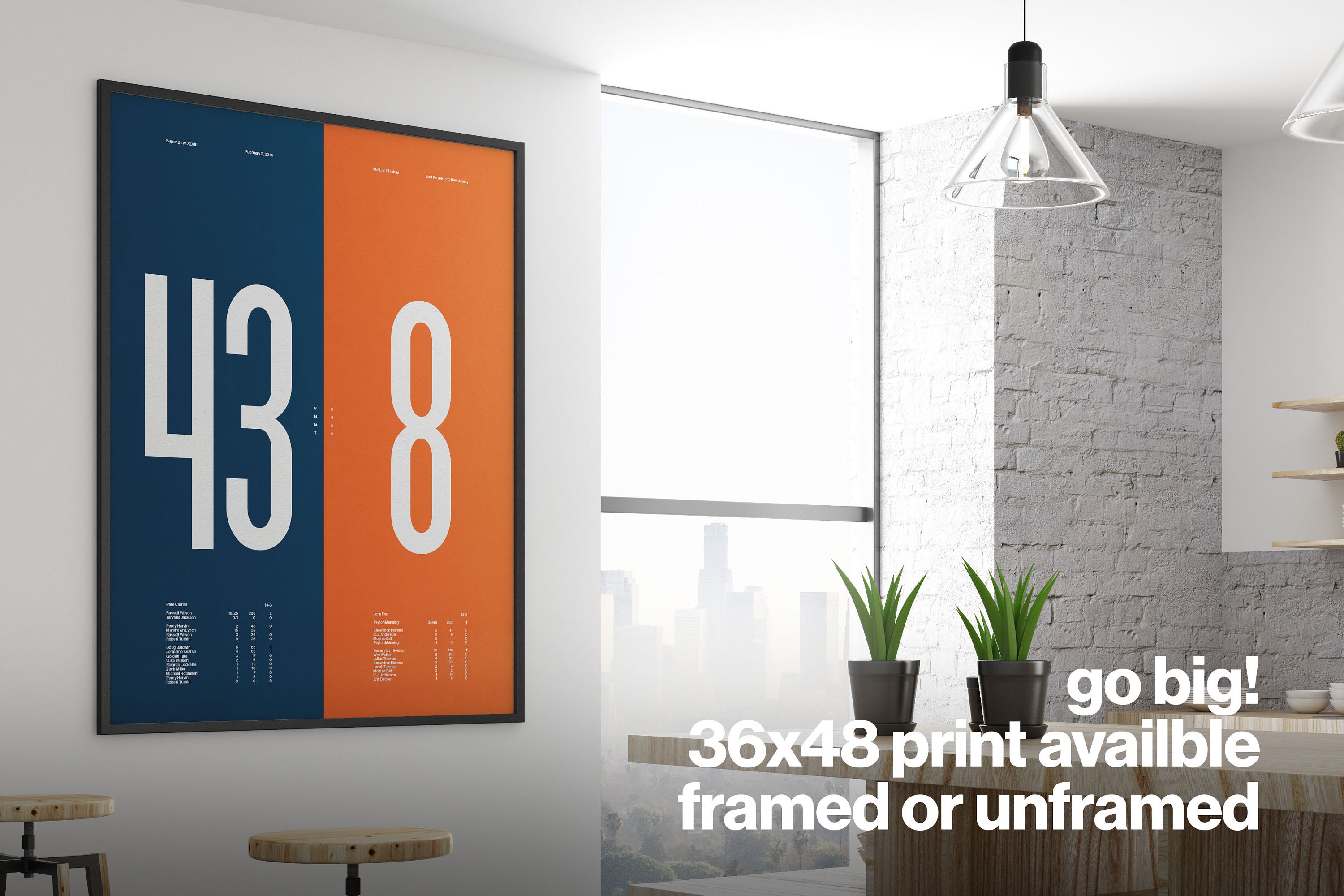 Super Bowl XLVIII / Final Score Minimal Print / Wall Art - Etsy