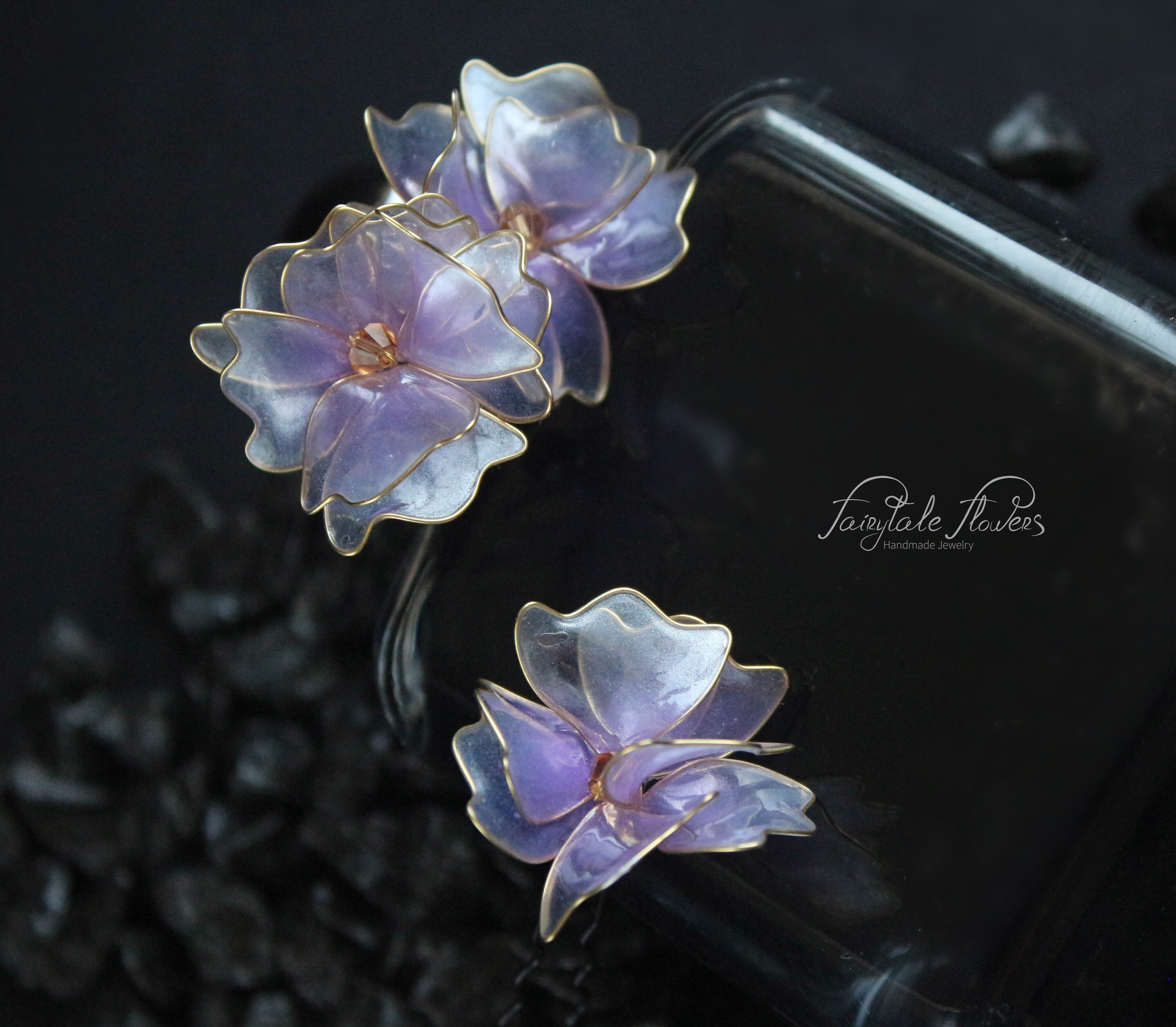 Tender Purple Violets Flowers Hair Pins set of 3 , Floral Pins ...