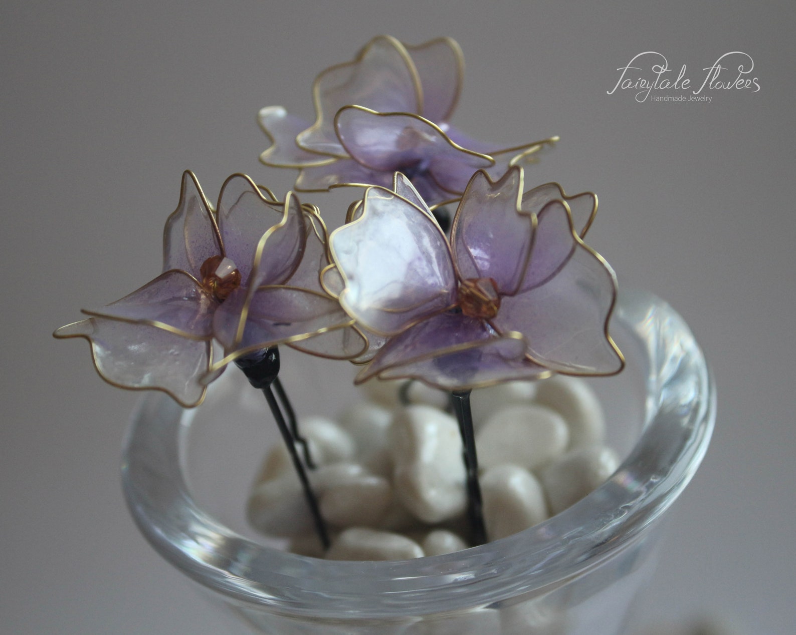 Tender Purple Violets Flowers Hair Pins set of 3 , Floral Pins ...