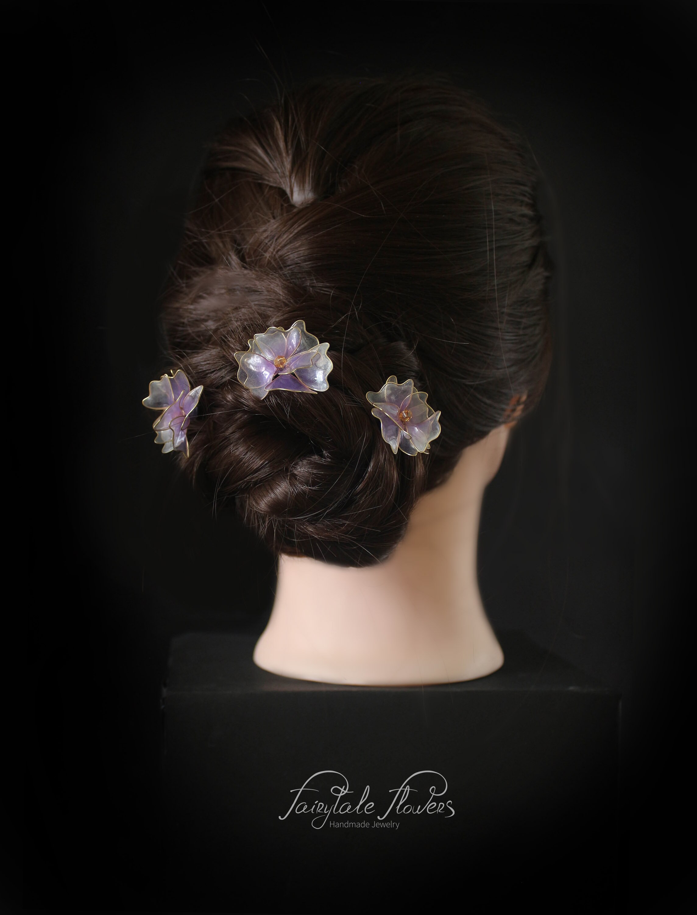 Tender Purple Violets Flowers Hair Pins set of 3 , Floral Pins ...