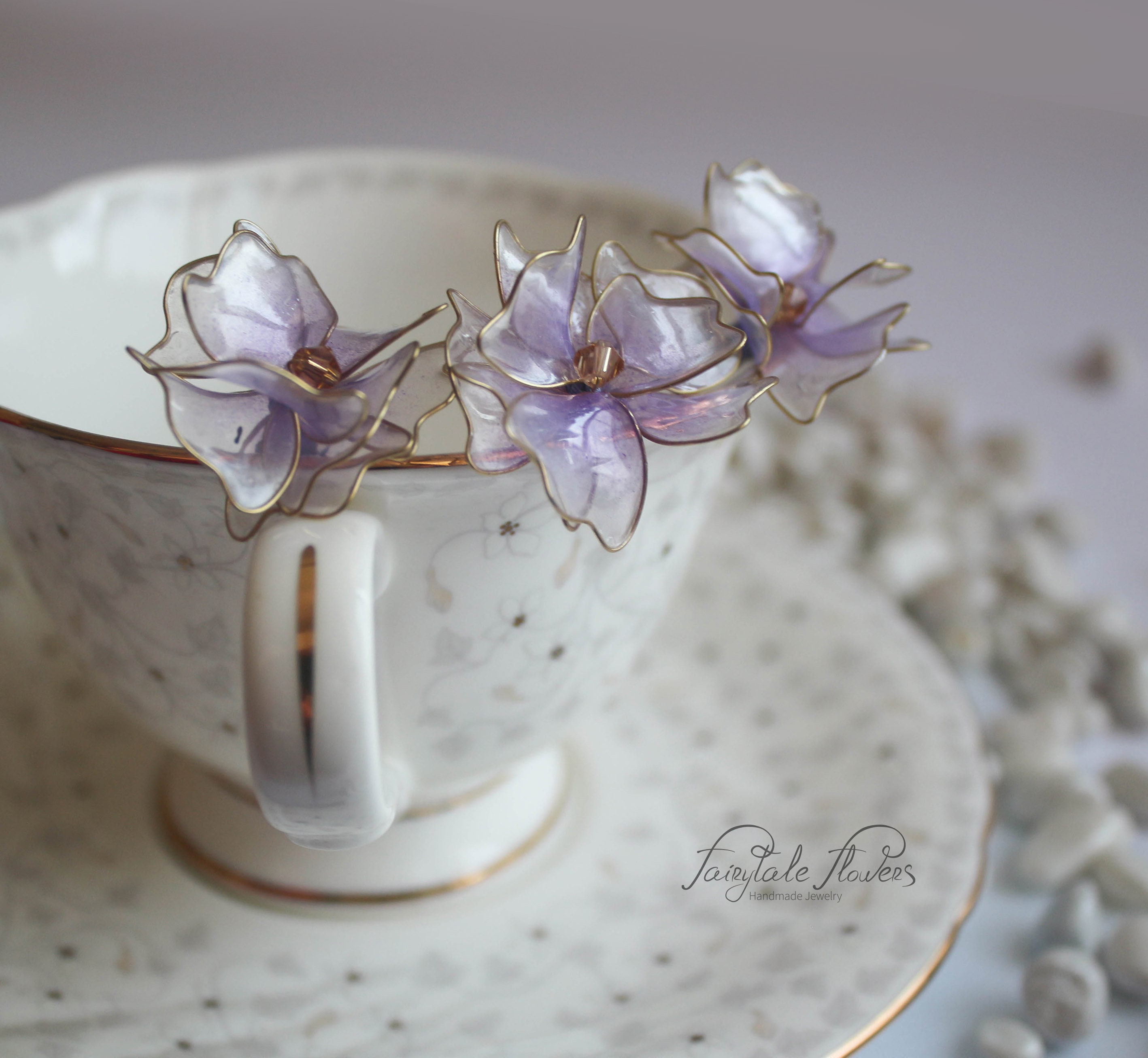 Tender Purple Violets Flowers Hair Pins set of 3 , Floral Pins ...