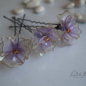 Tender Purple Violets Flowers Hair Pins set of 3 , Floral Pins ...