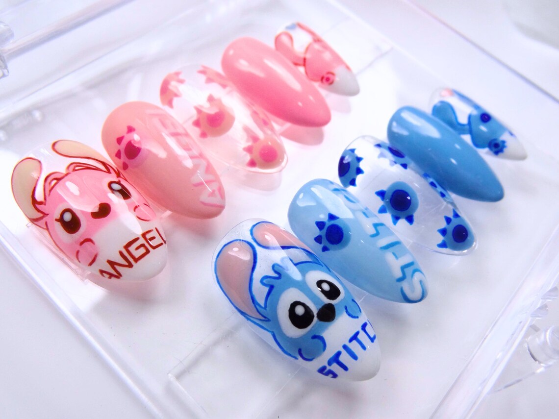 Cute Cartoon Stitch & Angel Press on Nails Handmade - Etsy
