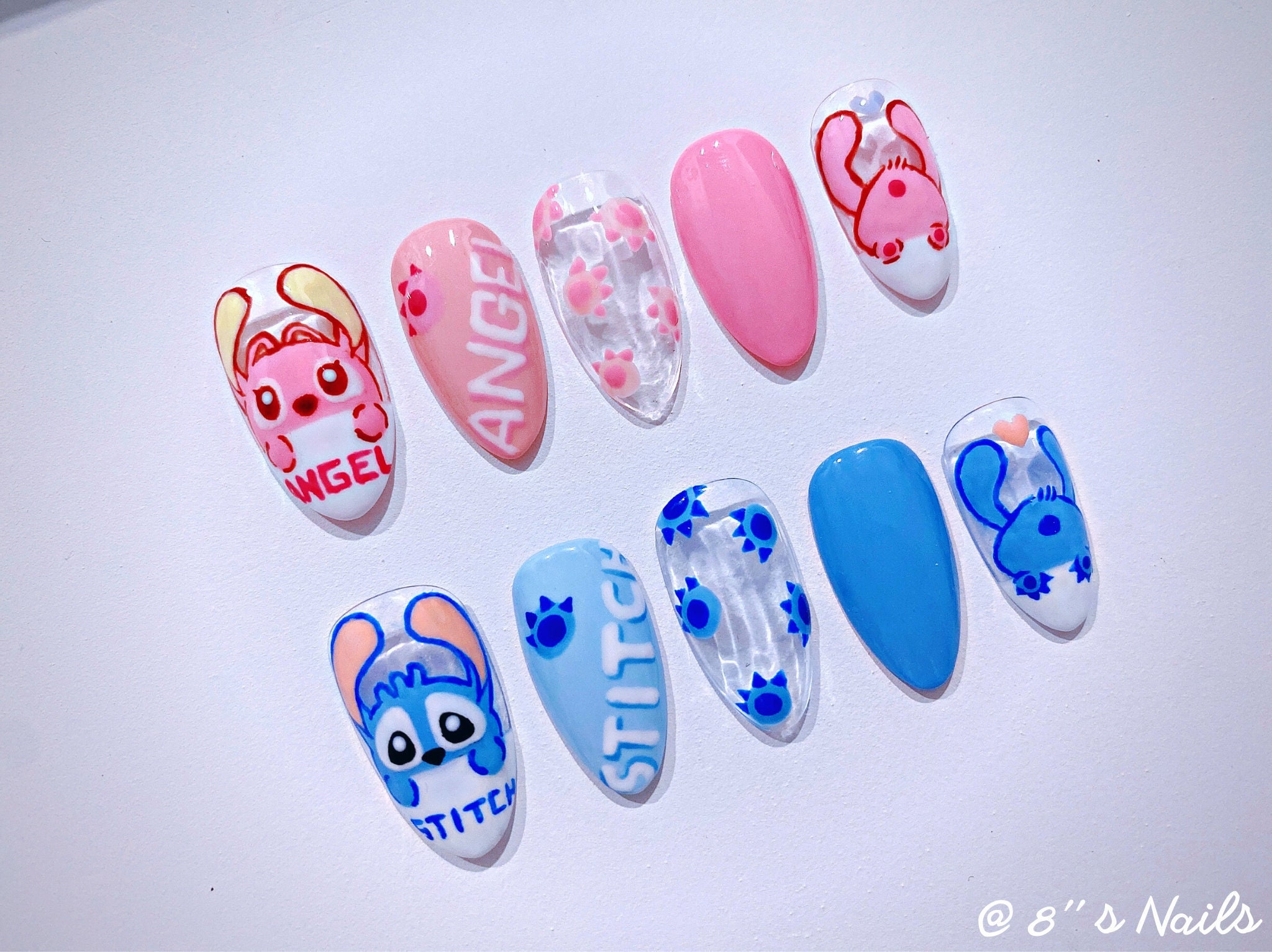 Cute Cartoon Stitch & Angel Press on Nails Handmade - Etsy