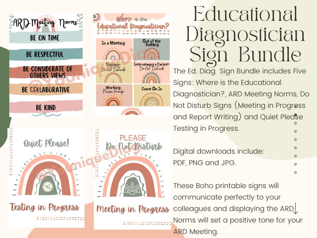 Educational Diagnostician Boho Rainbow Sign Bundle (where is Ed. Diag ...