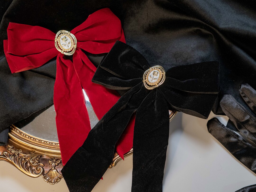 Long Tail Velvet Bow, Vintage Velvet Bow, Black Burgundy Red Velvet Bow ...
