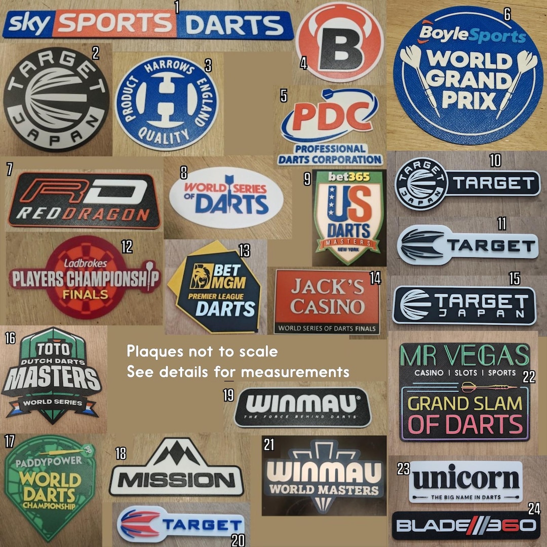 3D Printed Darts Logo Plaques - Pick 2, 4, 6 or 8 From 44 Designs! - Etsy