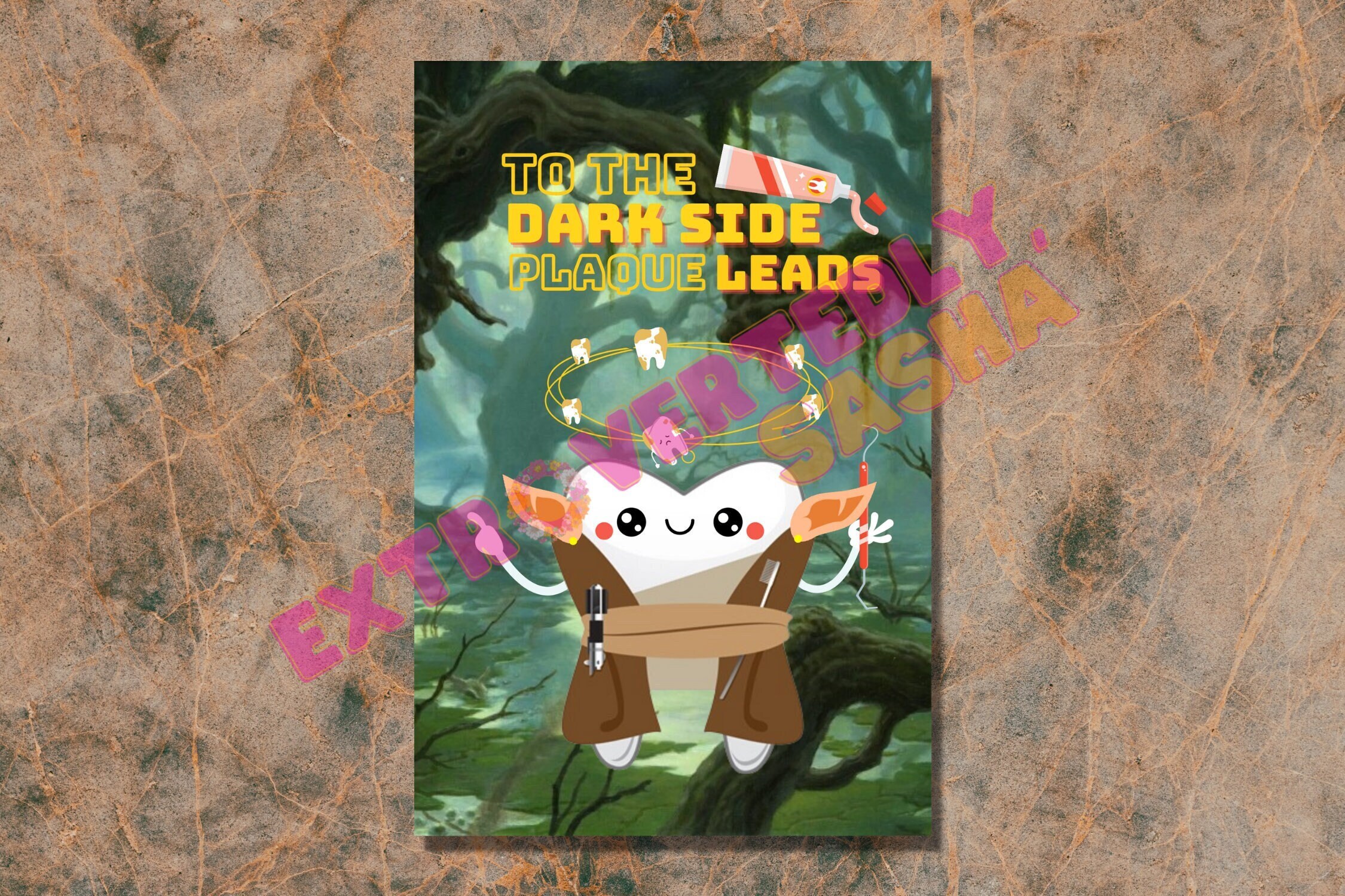 Tooth YODA “to the Dark Side Plaque Leads” Star Wars DENTAL HUMOR ...