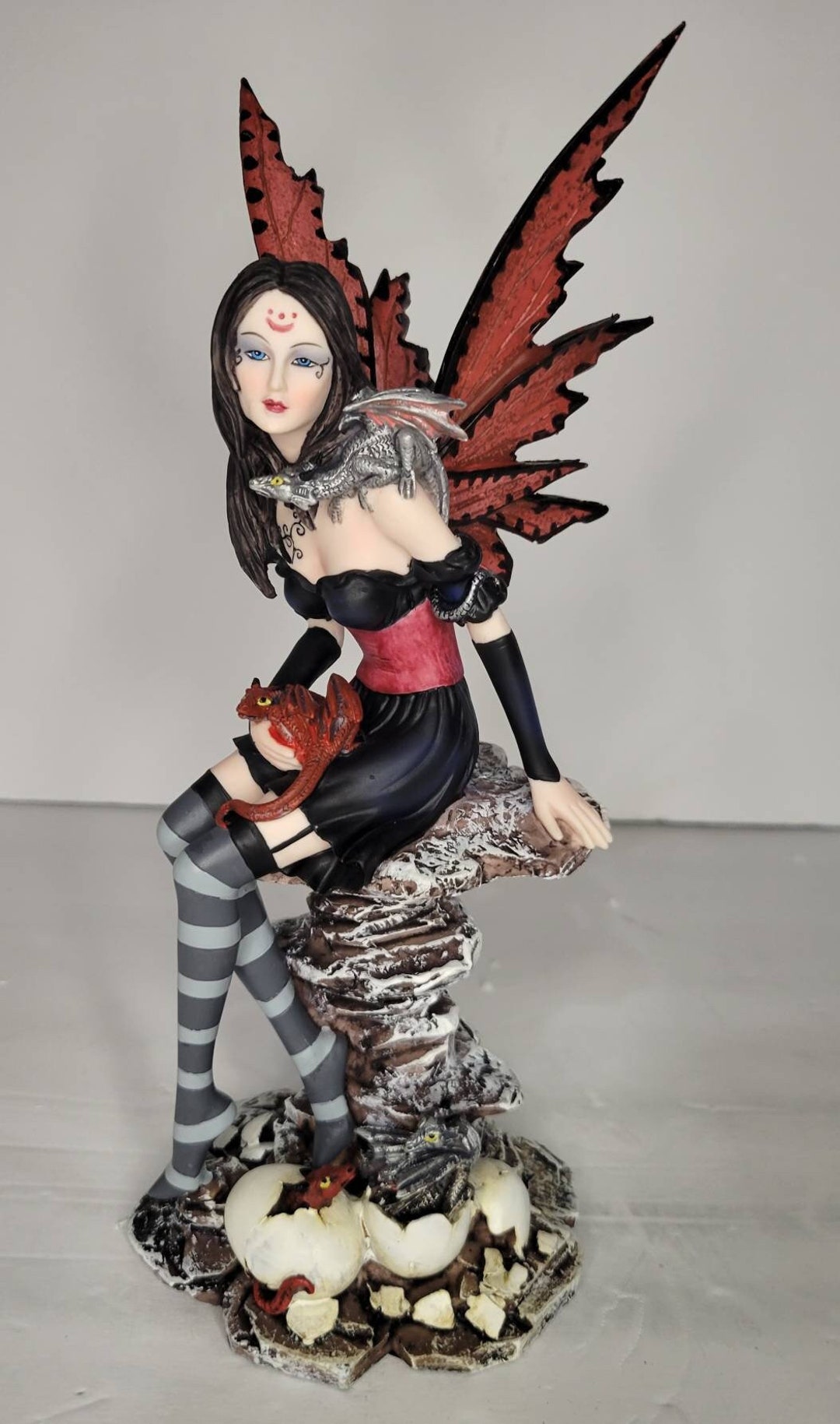 Gothic Black and Red Forest Fairy With Hatching Baby Dragons Statue ...